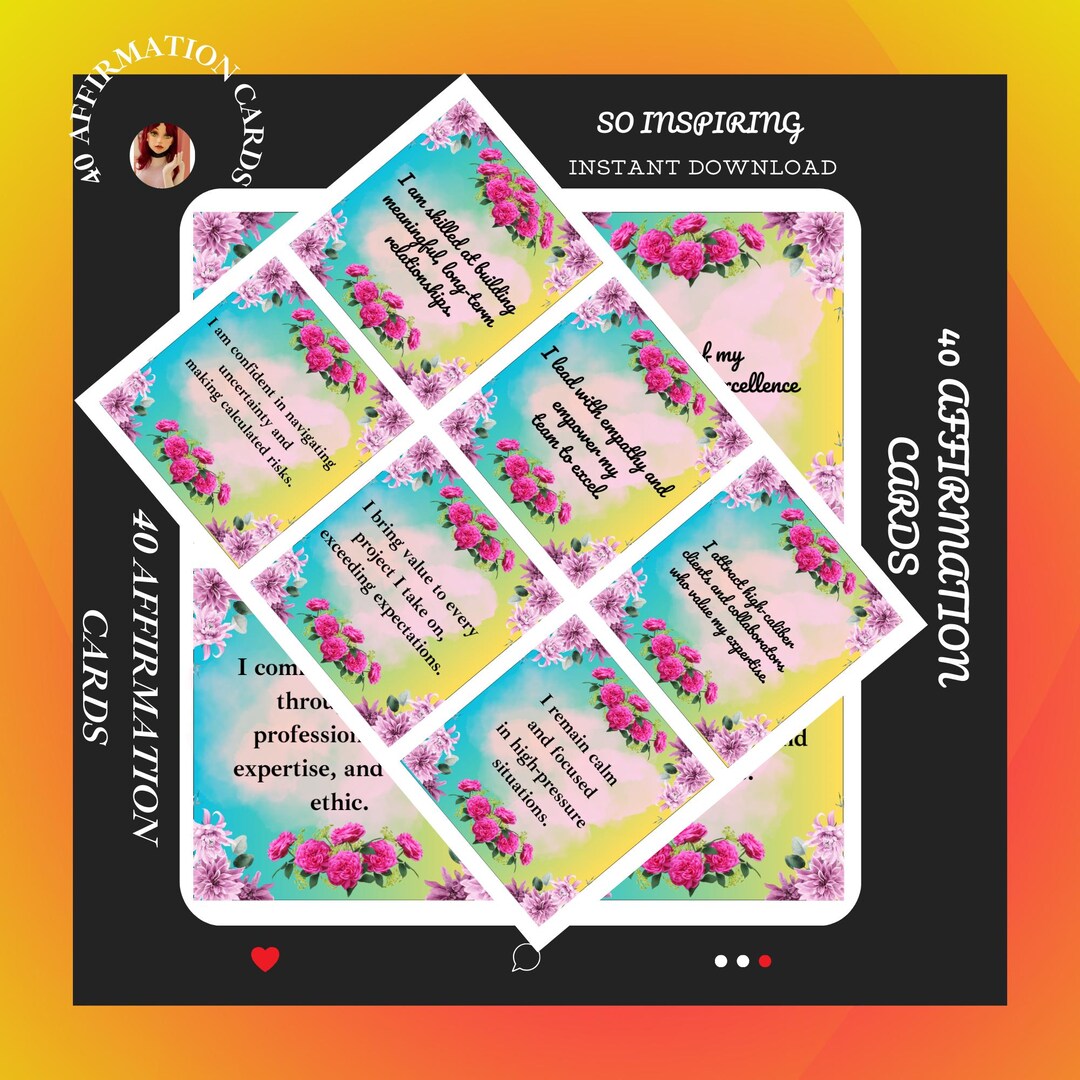40 Printable Affirmation Cards Digital Motivational Flashcards ...