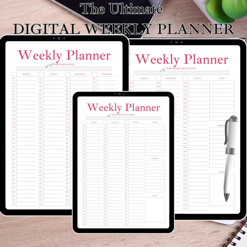 Printable Weekly Planner & PDF Template for Week Planning | Digital Weekly Planner Ultimate ...