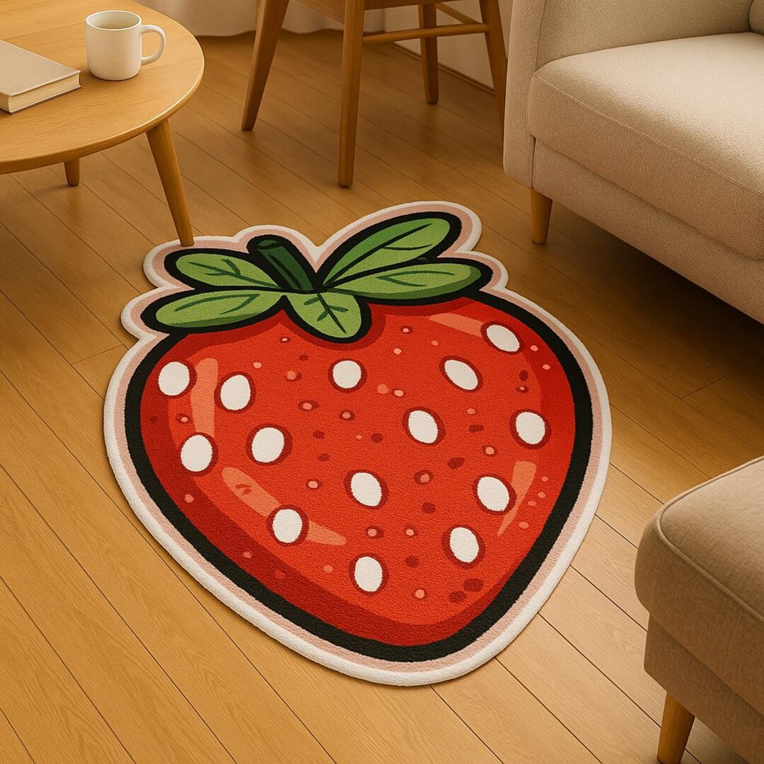 Strawberry Shaped Rug – Playful Cartoon Fruit Carpet for Creative ...