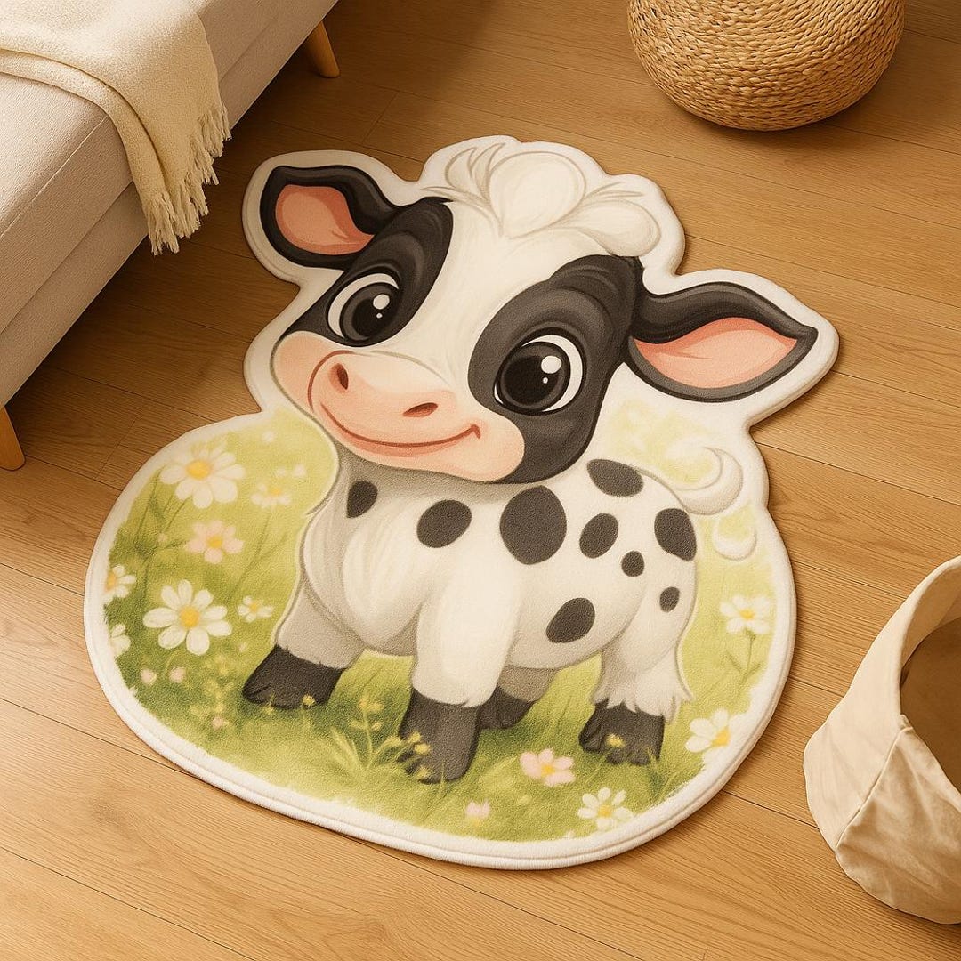 Cow Shaped Rug – Cute Cartoon Calf Carpet for Farmhouse, Cozy Corners ...