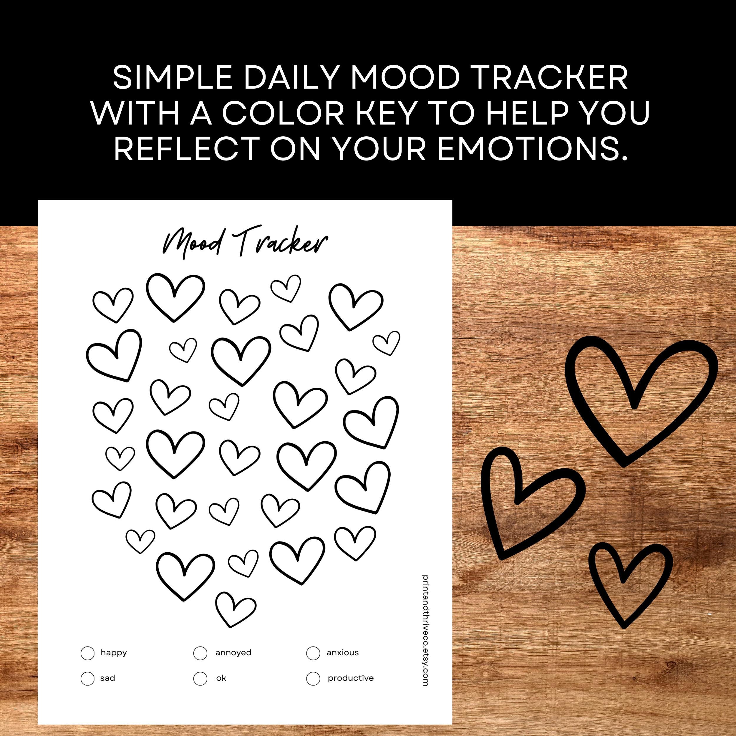Heart Mood Tracker, PRINTABLE Mood Tracker, Planner Page, Feelings ...