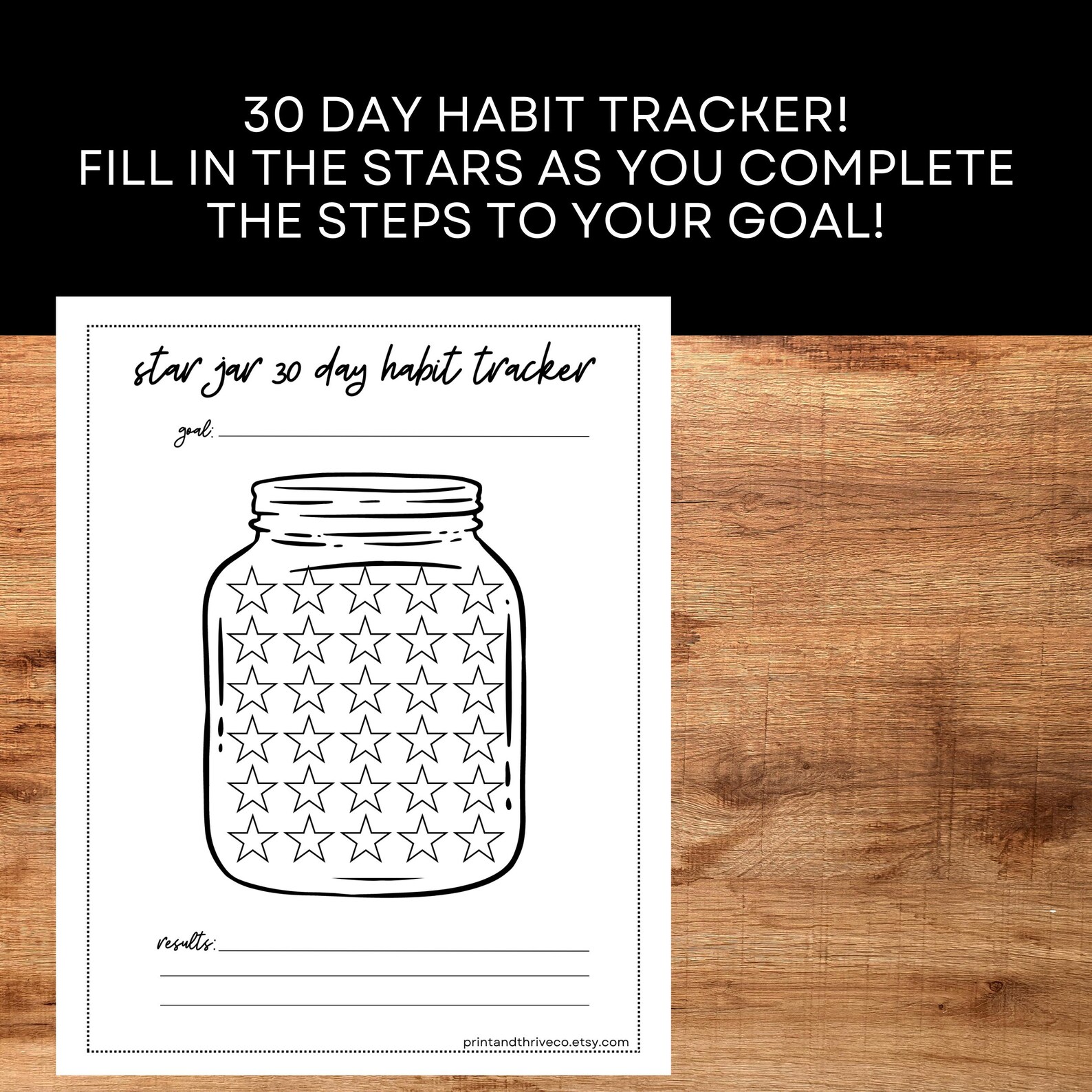 30 Day Star Jar Habit Tracker, Habits, Simple Printable Goal Tracker ...