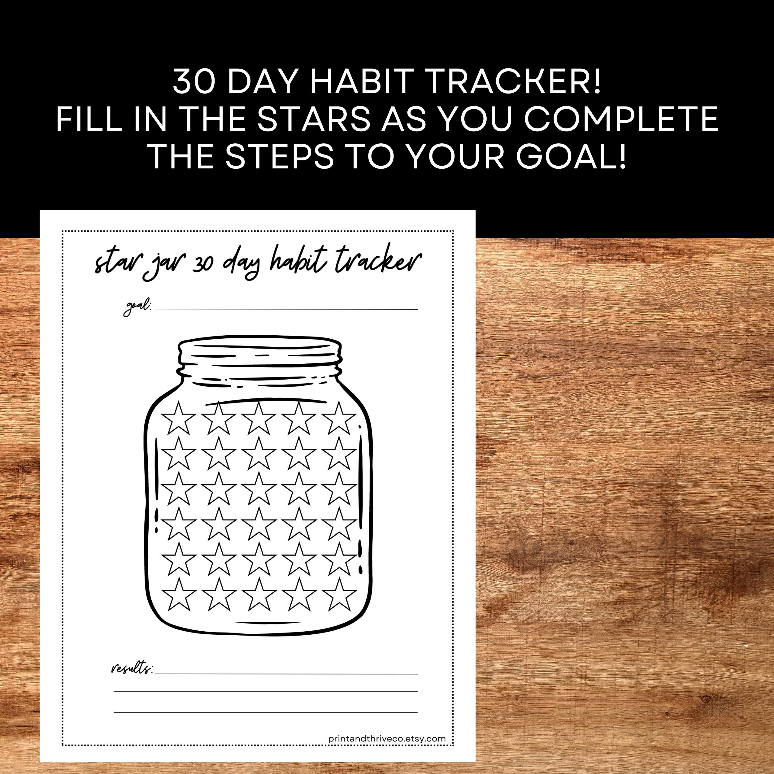 30 Day Star Jar Habit Tracker, Habits, Simple Printable Goal Tracker ...