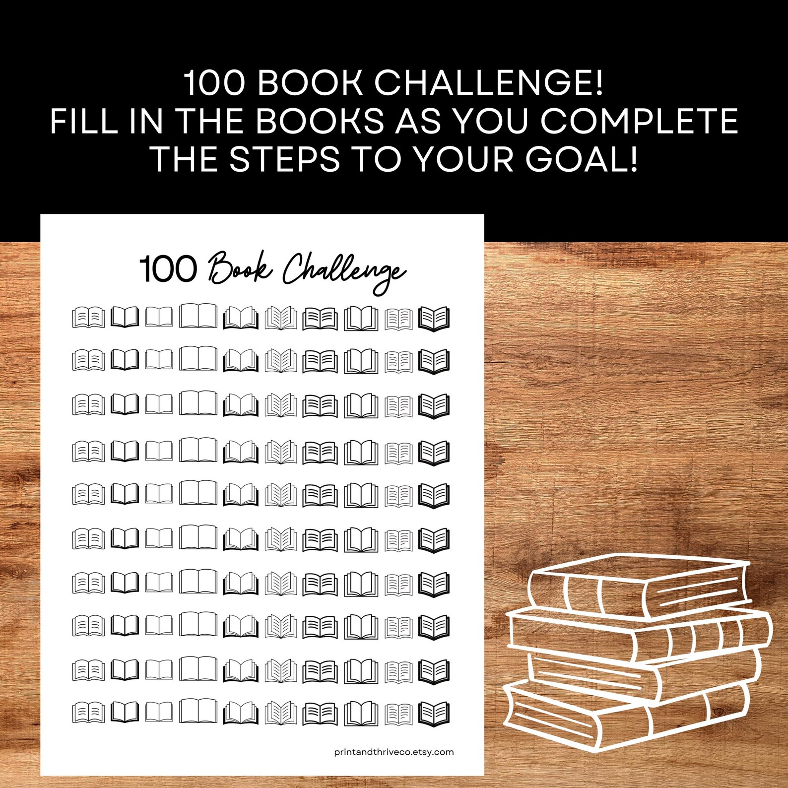 100 Book Challenge Tracker, Habits, Simple Printable Goal Tracker ...