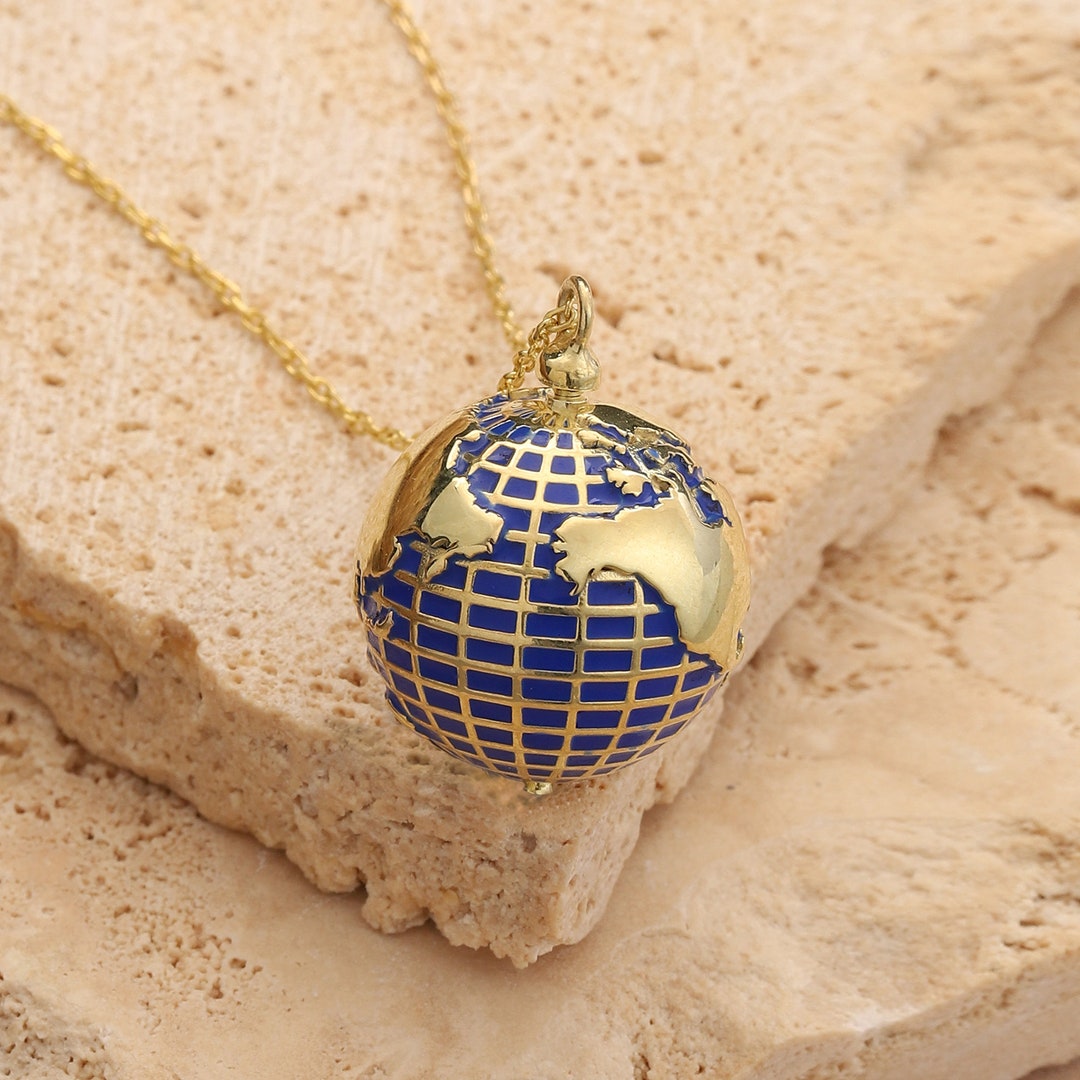 Sterling Silver World Globe Necklace: Travel Jewelry Gift - Etsy