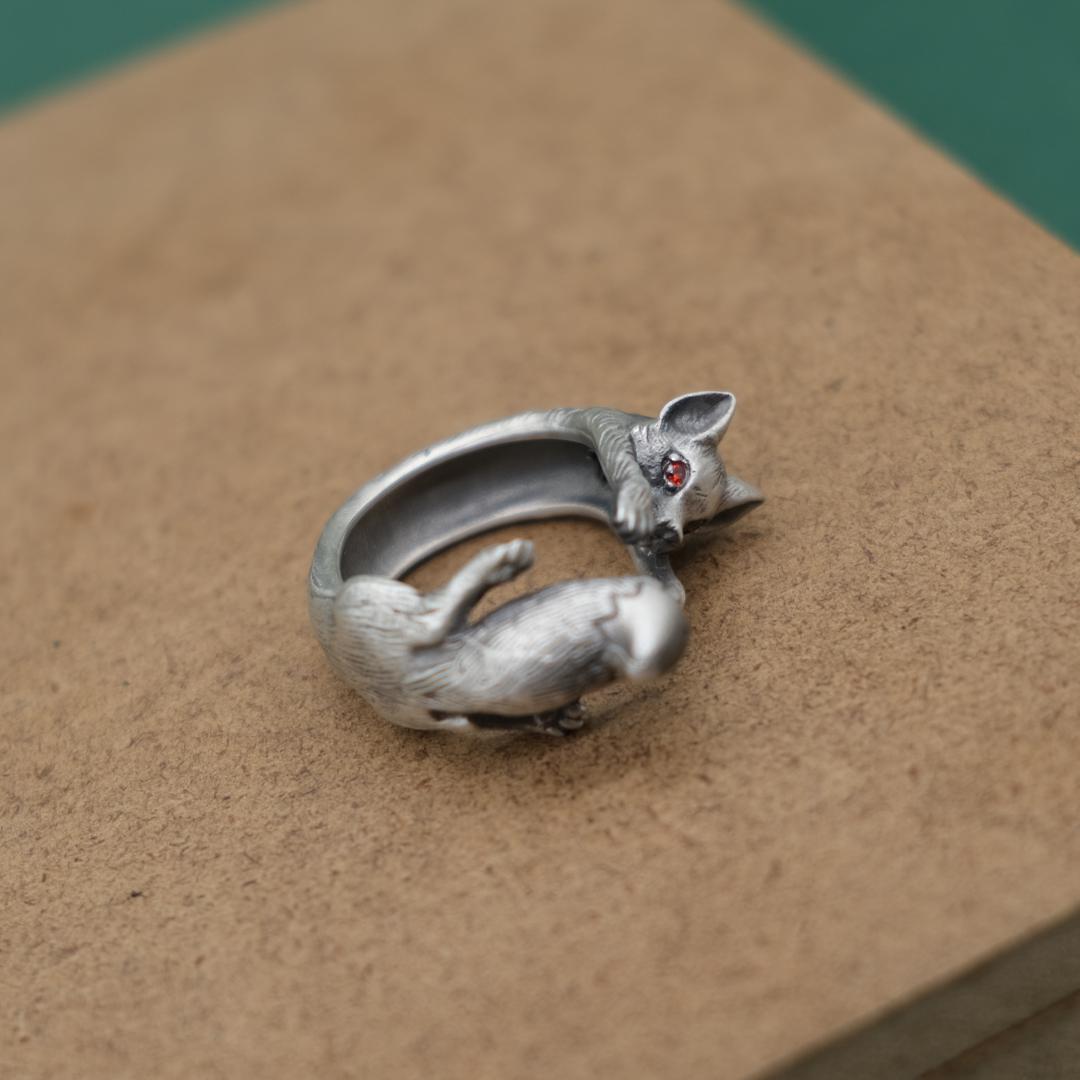 Birthstone Silver Fox Ring: Adjustable Ring - Etsy