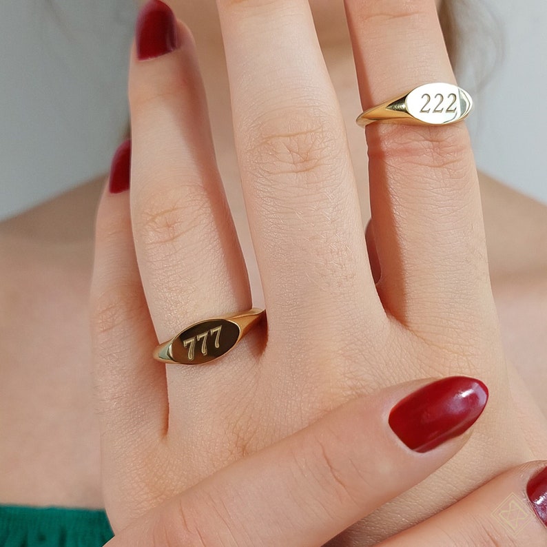 Angel Number Signet Ring: Sterling Silver Spiritual Jewelry - Etsy