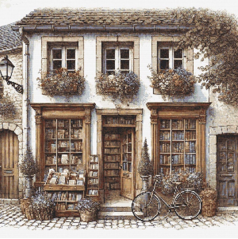 Cross-stitch Pattern - European-style Bookshop | Digital Download | Charming Bookstore Design ...