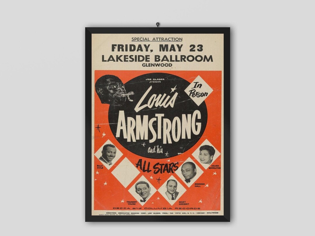 Louis Armstrong and His All Stars 1961 Waterford Vintage Concert Poster ...