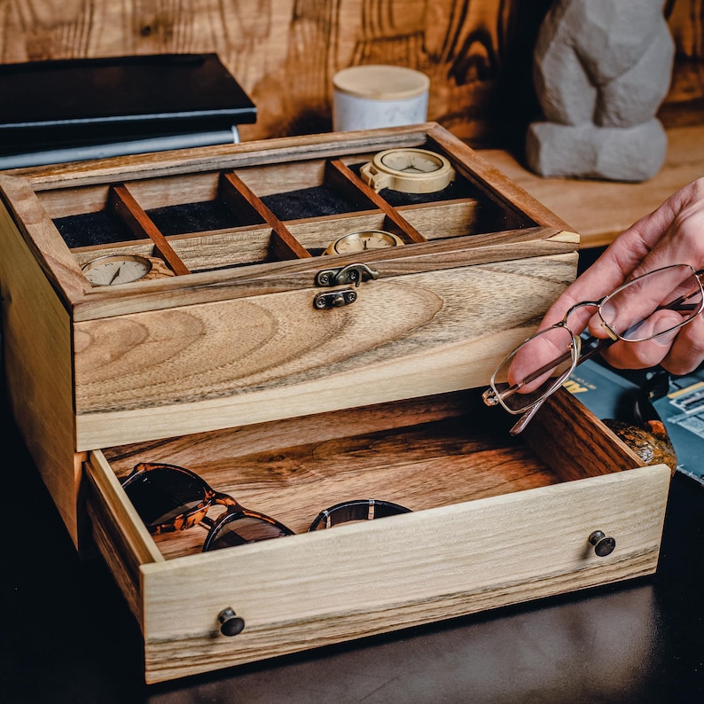 Custom Wood Watch Box, Walnut Watch Organizer With Glass Display and ...