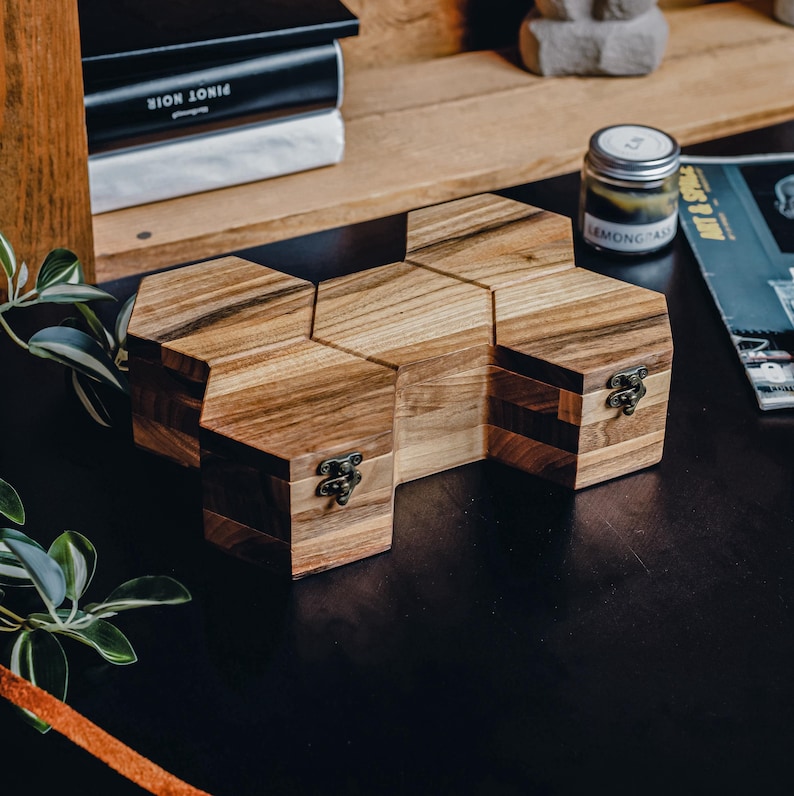 Custom Wooden Watch Organizer With Honeycomb Design, Personalized Watch ...