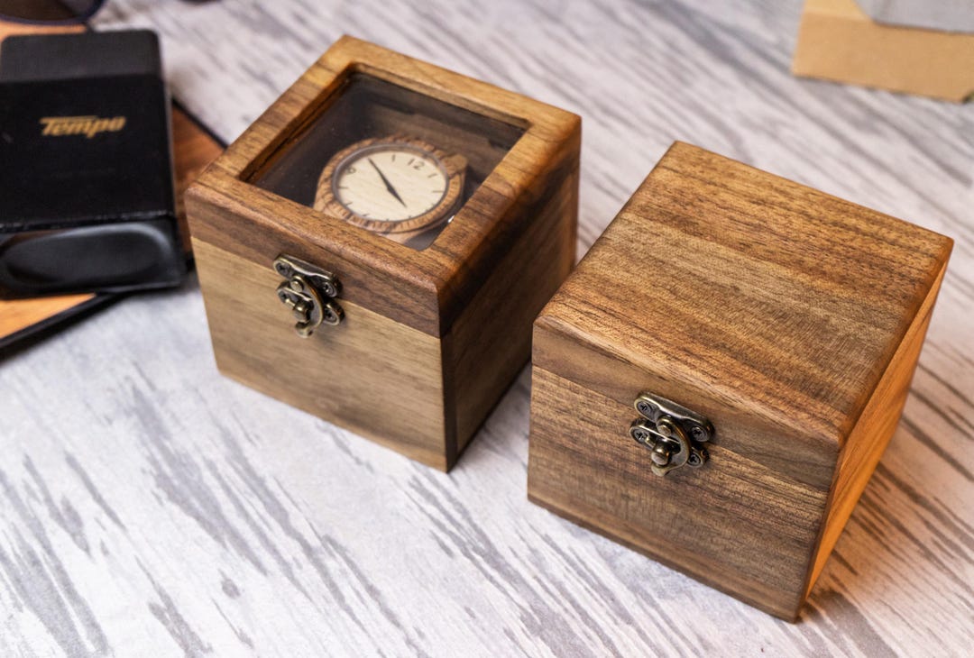 Wooden Watch Box With Walnut Glass Lid, Single-slot Personalized Apple ...