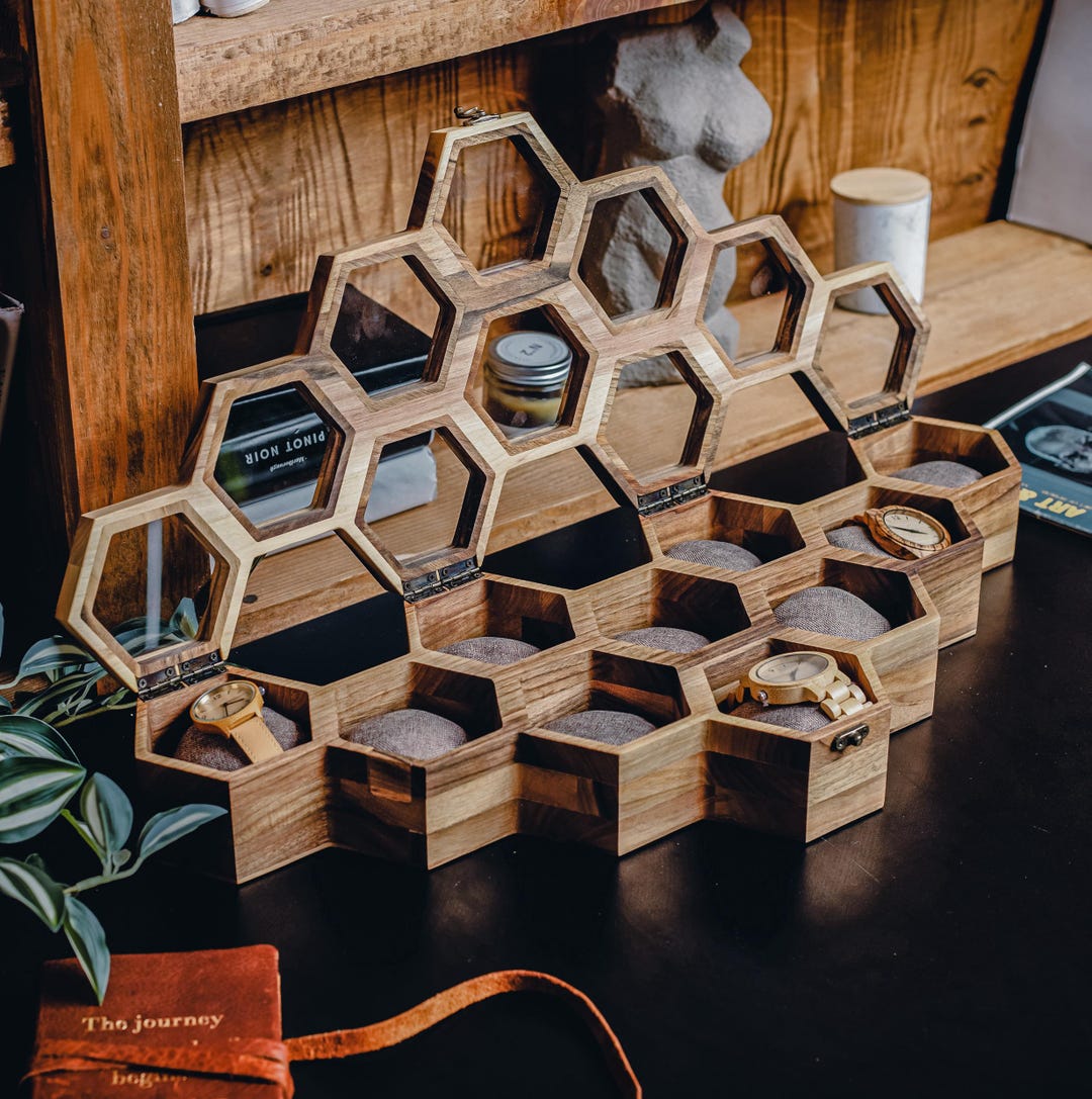 Personalized Honeycomb Watch Organizer, Custom Wood Watch Holder for ...