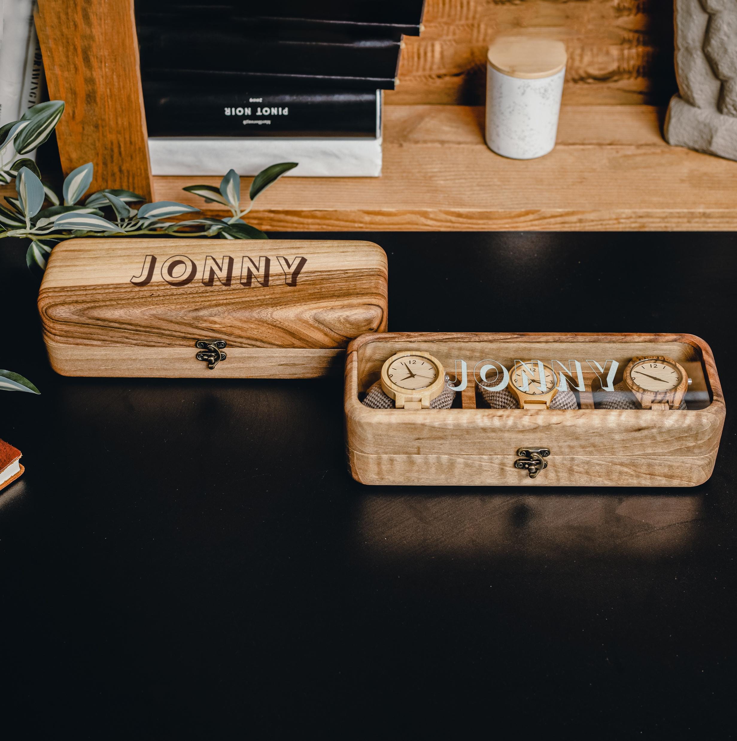 Wood Watch Box With Glass Lid for 3 Watches, Personalized Watch Display ...