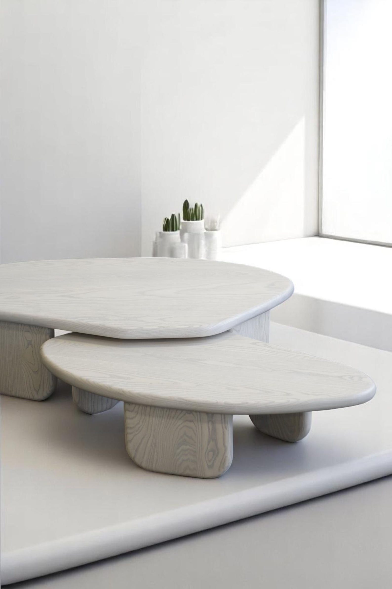 White Ash Wood Coffee Table, Unique Handmade Round Table, Small Table ...