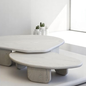 White Ash Wood Coffee Table, Unique Handmade Round Table, Small Table ...