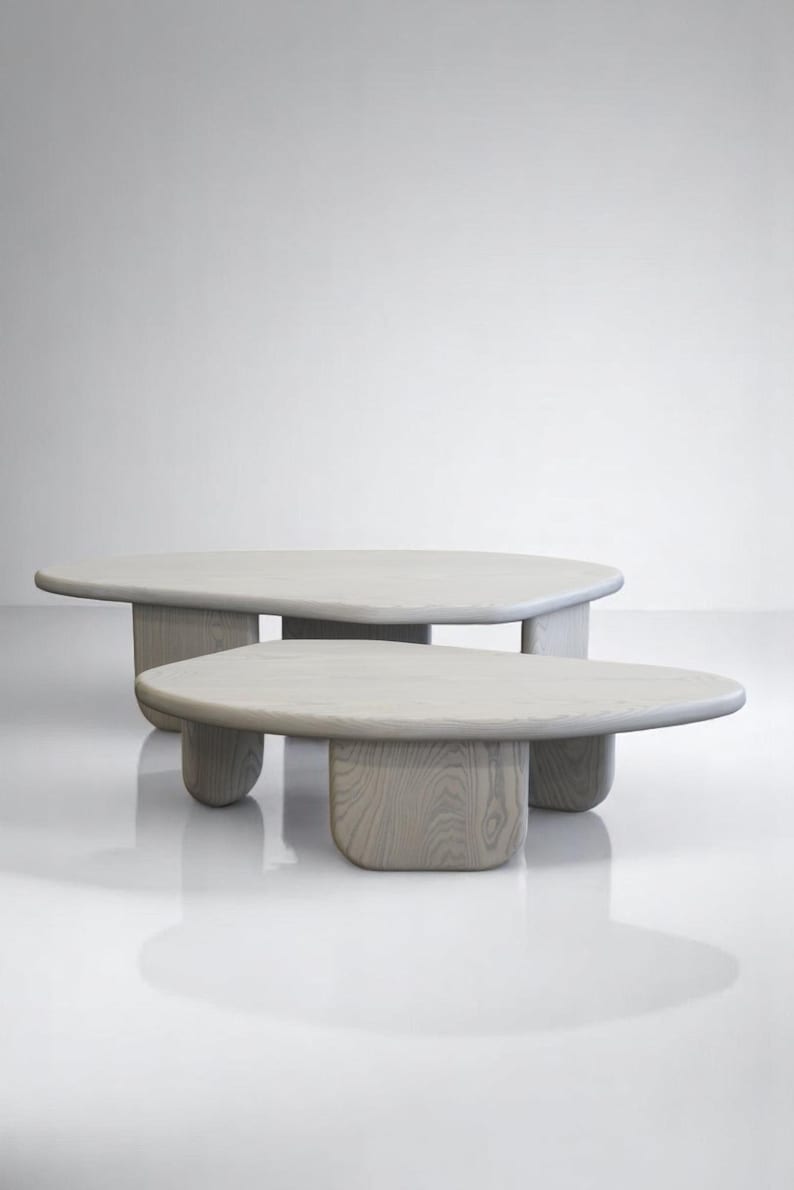 White Ash Wood Coffee Table, Unique Handmade Round Table, Small Table ...