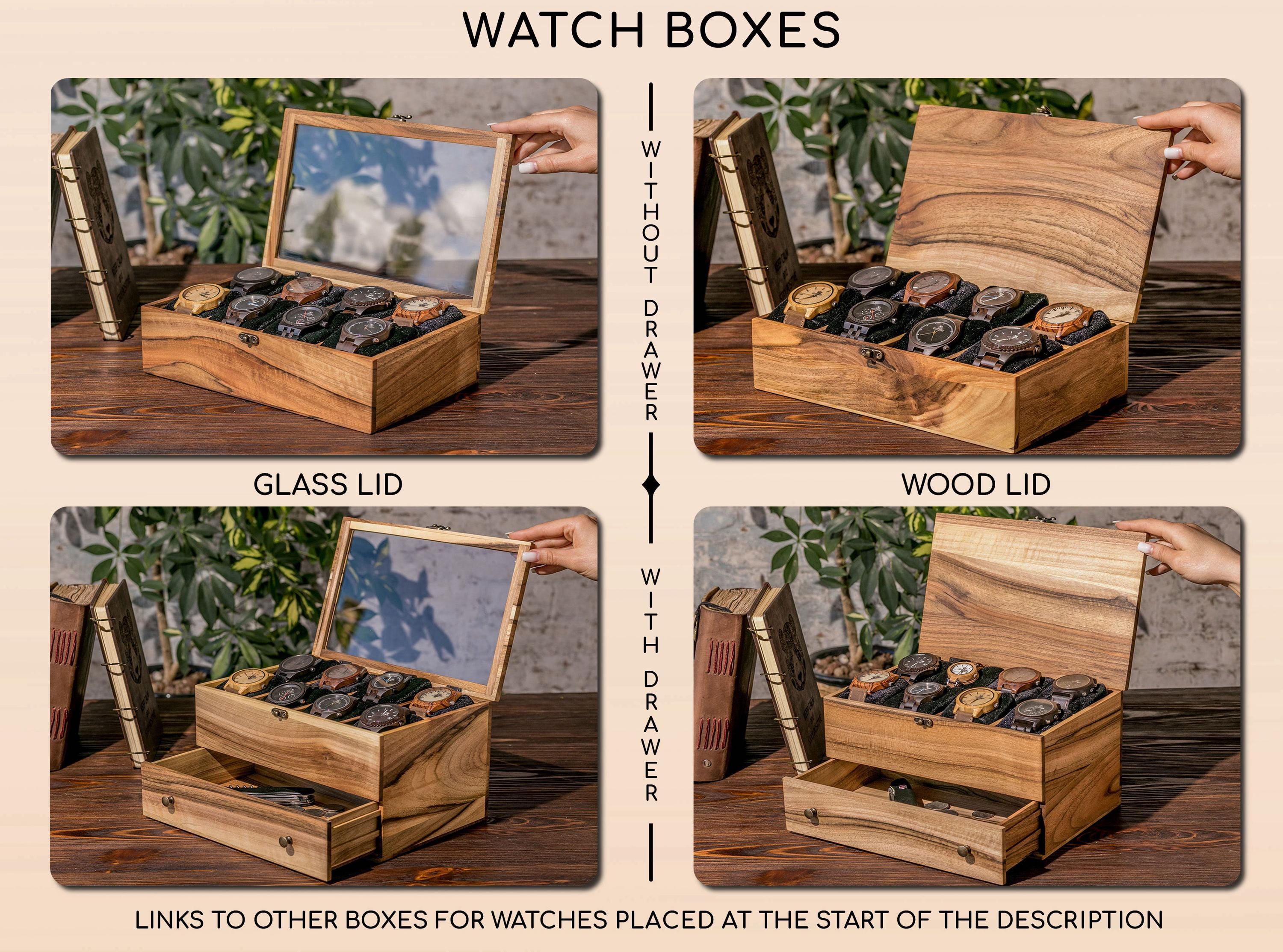 Personalized Wooden Watch Box, Custom Watch Organizer With Glass ...
