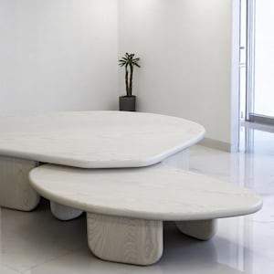 White Ash Wood Coffee Table, Unique Handmade Round Table, Small Table ...