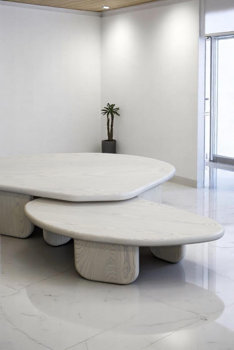 White Ash Wood Coffee Table, Unique Handmade Round Table, Small Table ...