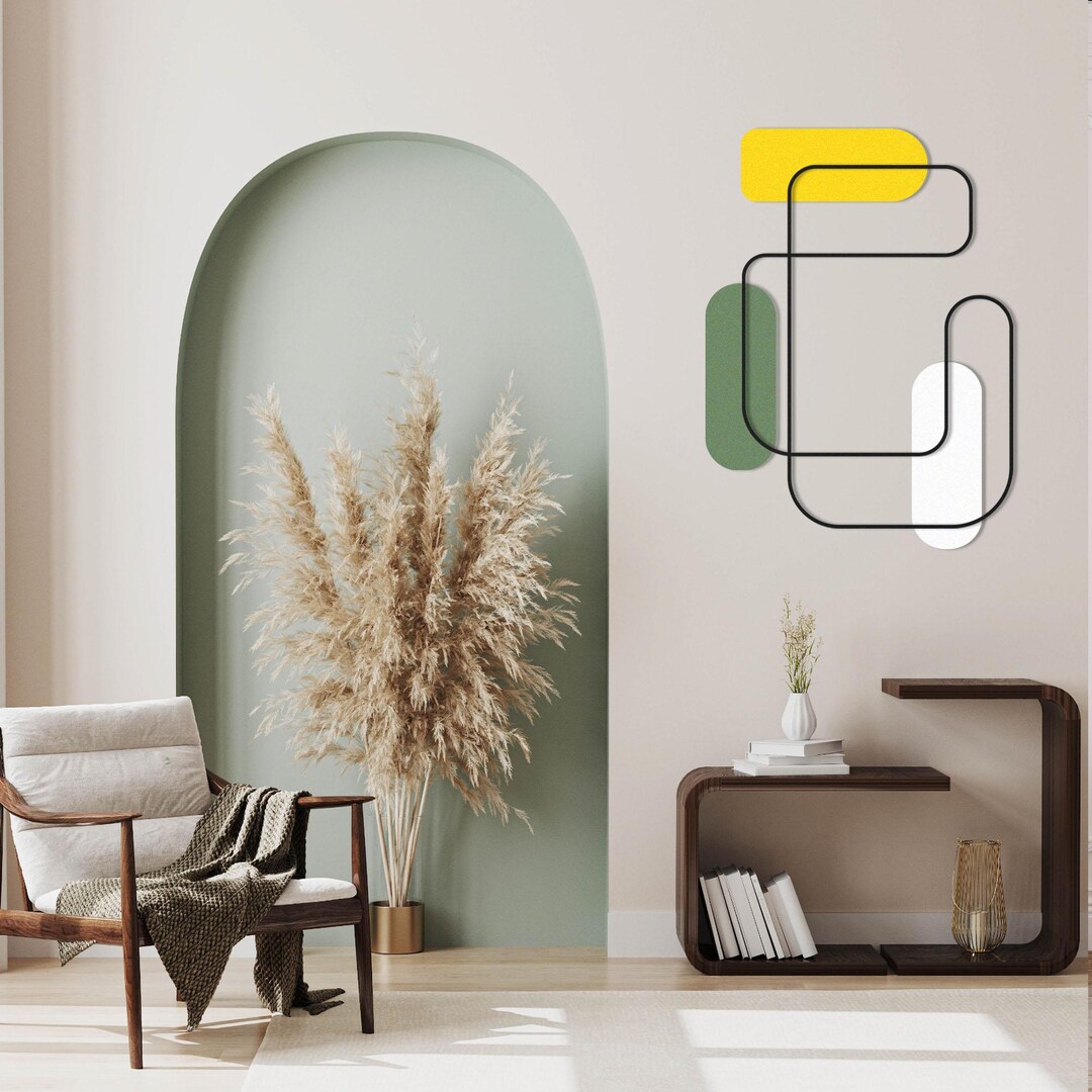 Colorful Geometric Shapes Metal Wall Art, Mid Century Modern Geometric ...