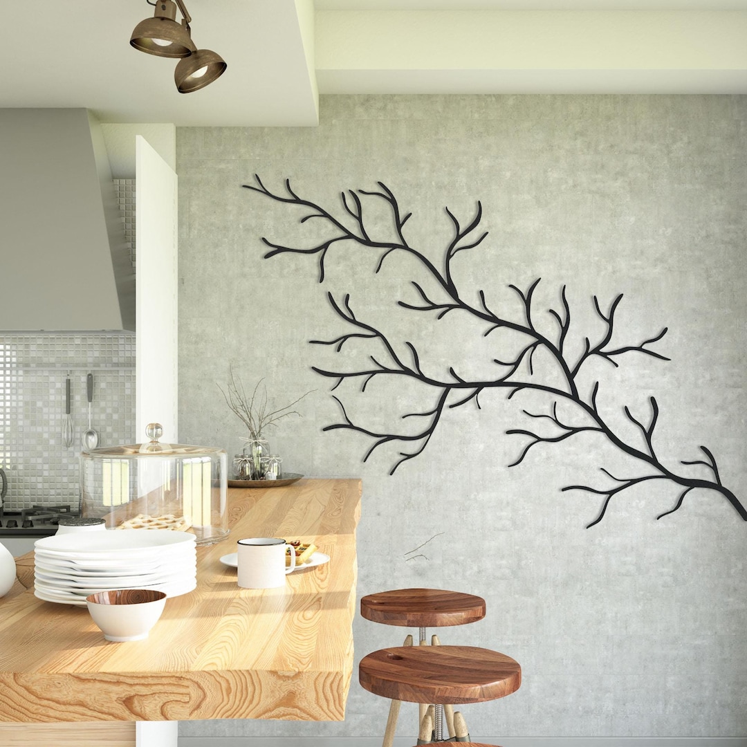 Metal Tree Branch Wall Art, Nature Sculpture, Living Room Decor - Etsy