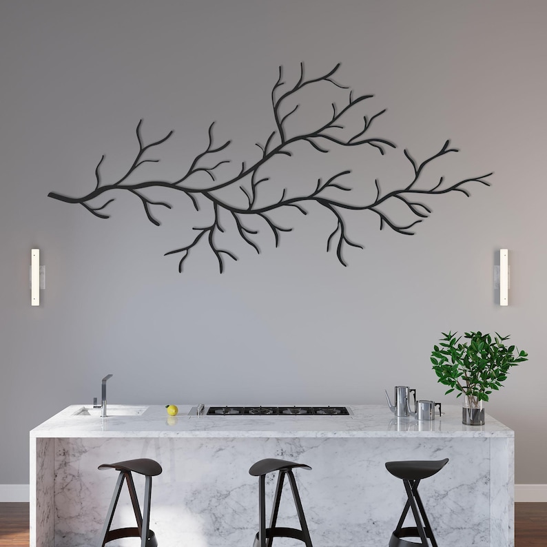 Metal Tree Branch Wall Art, Nature Sculpture, Living Room Decor - Etsy