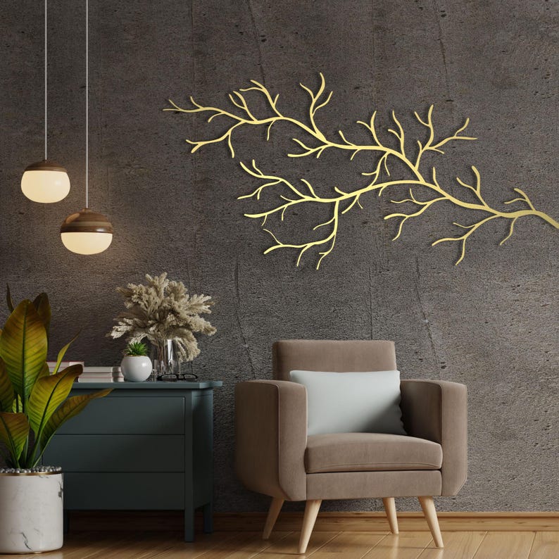 Metal Tree Branch Wall Art, Nature Sculpture, Living Room Decor - Etsy ...