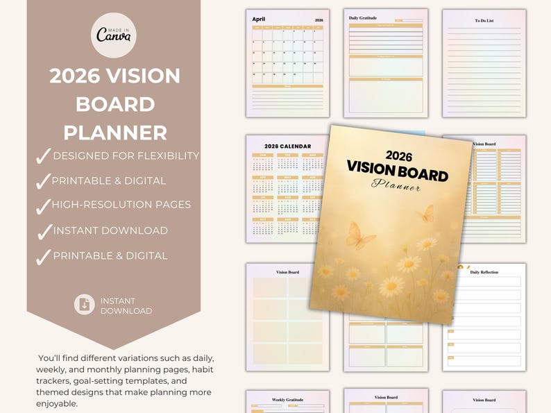 2026 Vision Board Planner, Goal Setting Worksheets (digital Download ...
