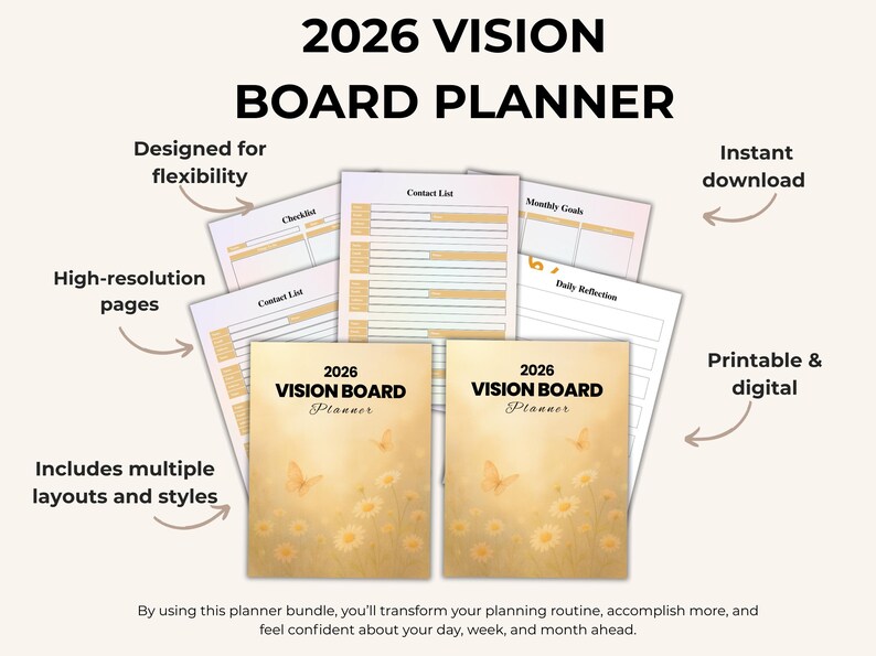 2026 Vision Board Planner, Goal Setting Worksheets (digital Download ...
