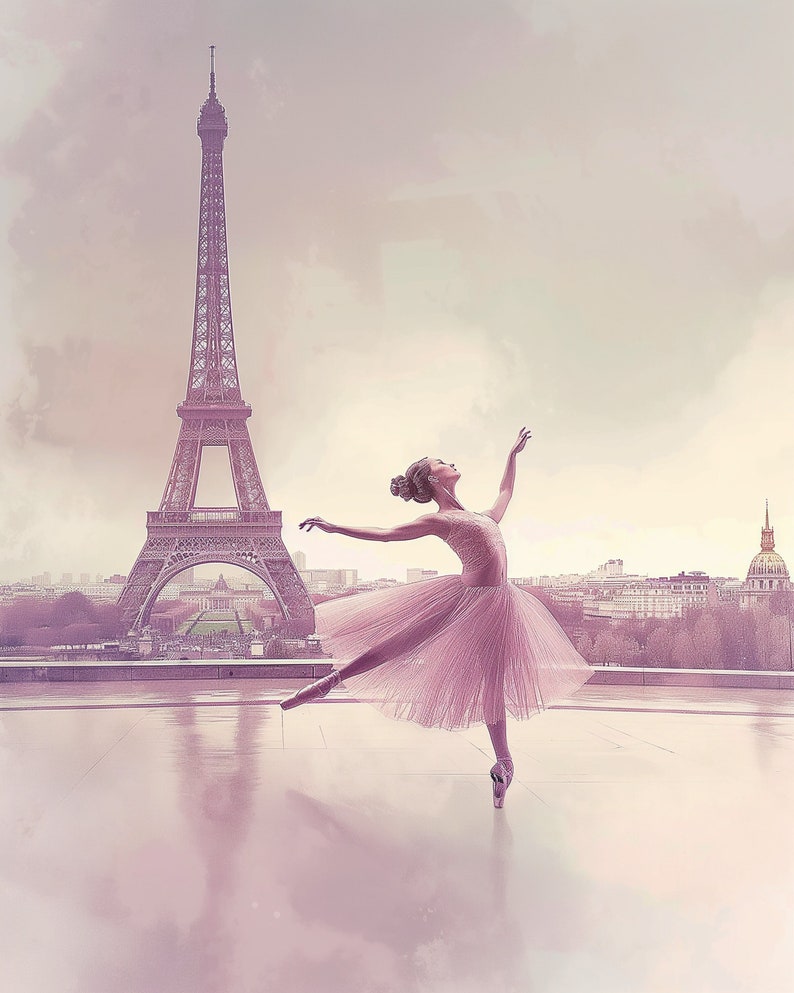 Paris Ballet Digital Download Elegant Ballerina With Eiffel Tower Art ...