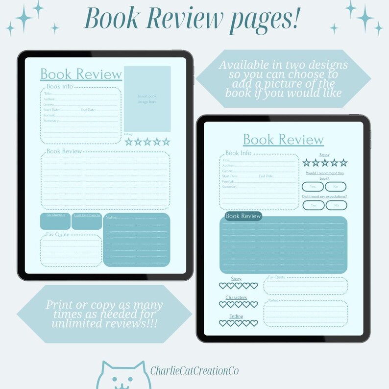 Digital and Printable Reading Journal Blue Minimalism Design Book ...