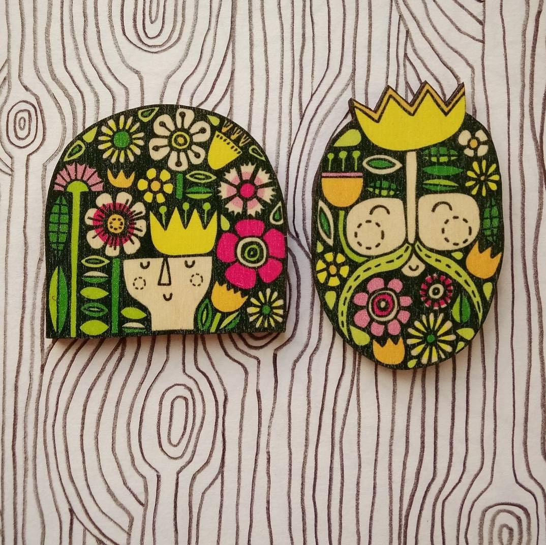 Flora Wooden Brooch - Etsy