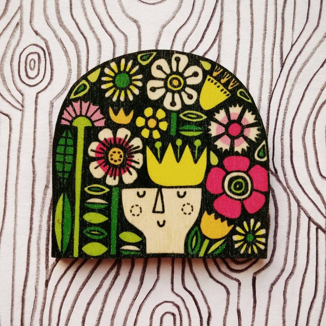 Flora Wooden Brooch - Etsy