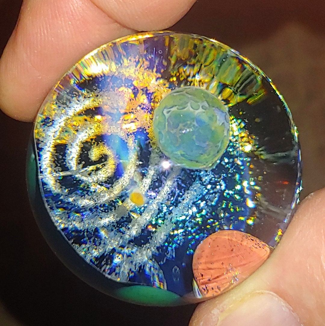 Memorial Glass Planet Space Marble With Opal 1.7 Inch Dia. Handmade for ...