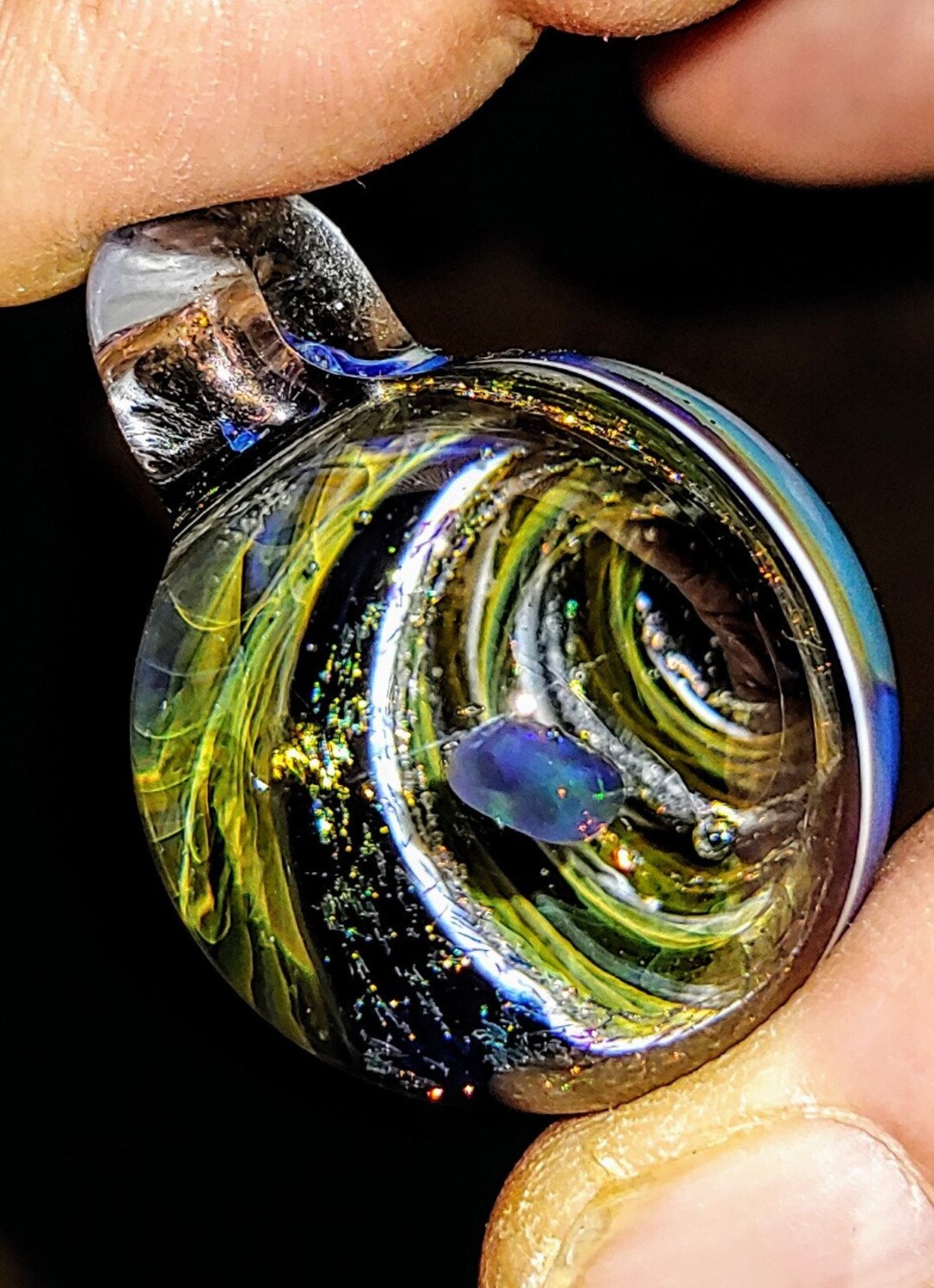 Memorial Glass With Opal Cremation Jewelry Remembrance Keepsake Necklace Pendant Handmade to ...