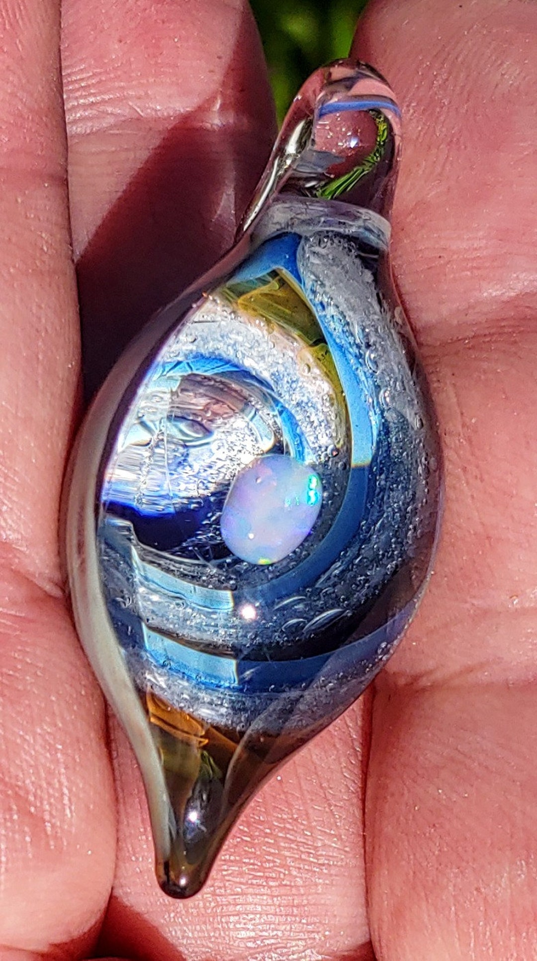 Memorial Glass With Opal Cremation Jewelry Remembrance Keepsake Necklace Pendant Handmade to ...