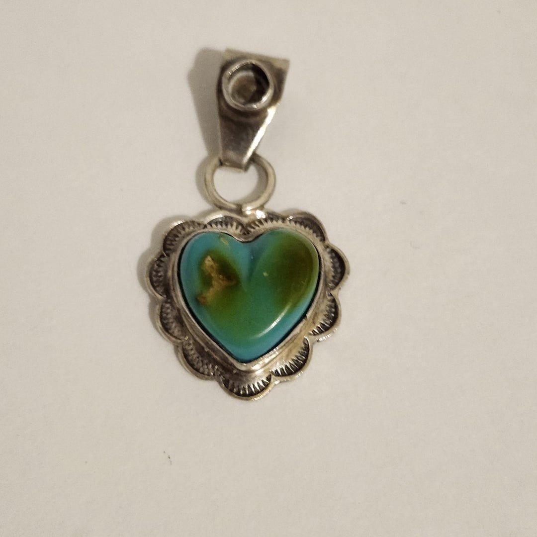 Melvin Francis Navajo Native American Heart Shaped Turquoise Pendant Signed - Etsy