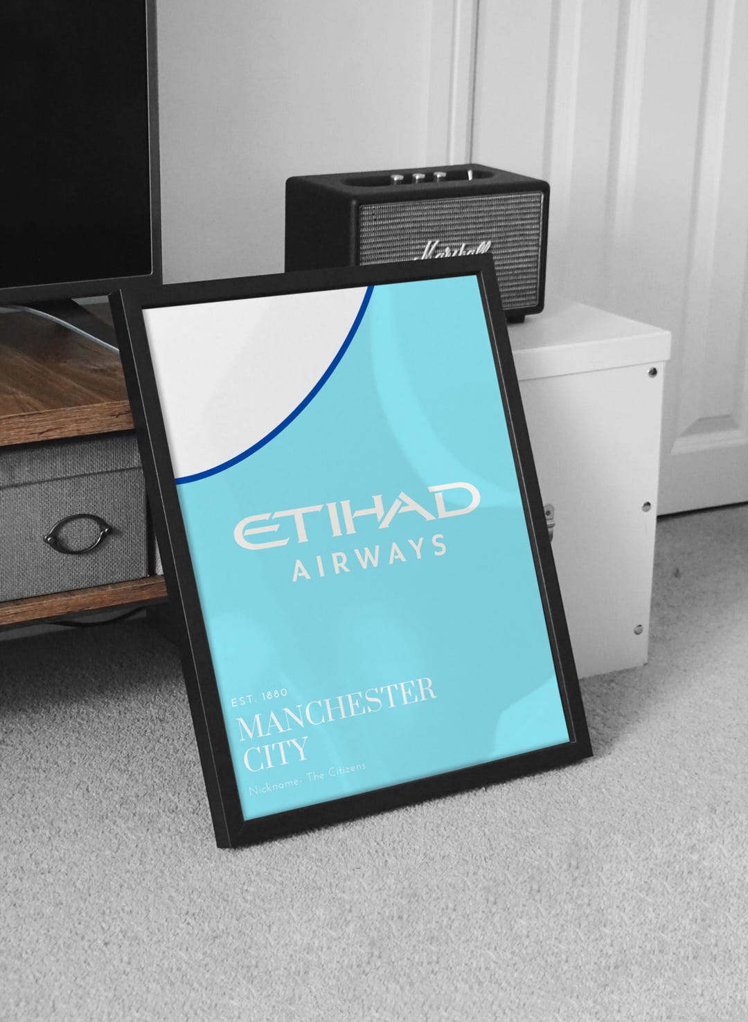 Retro Manchester City Etihad Stadium Kit Poster, Man City Poster, Retro ...