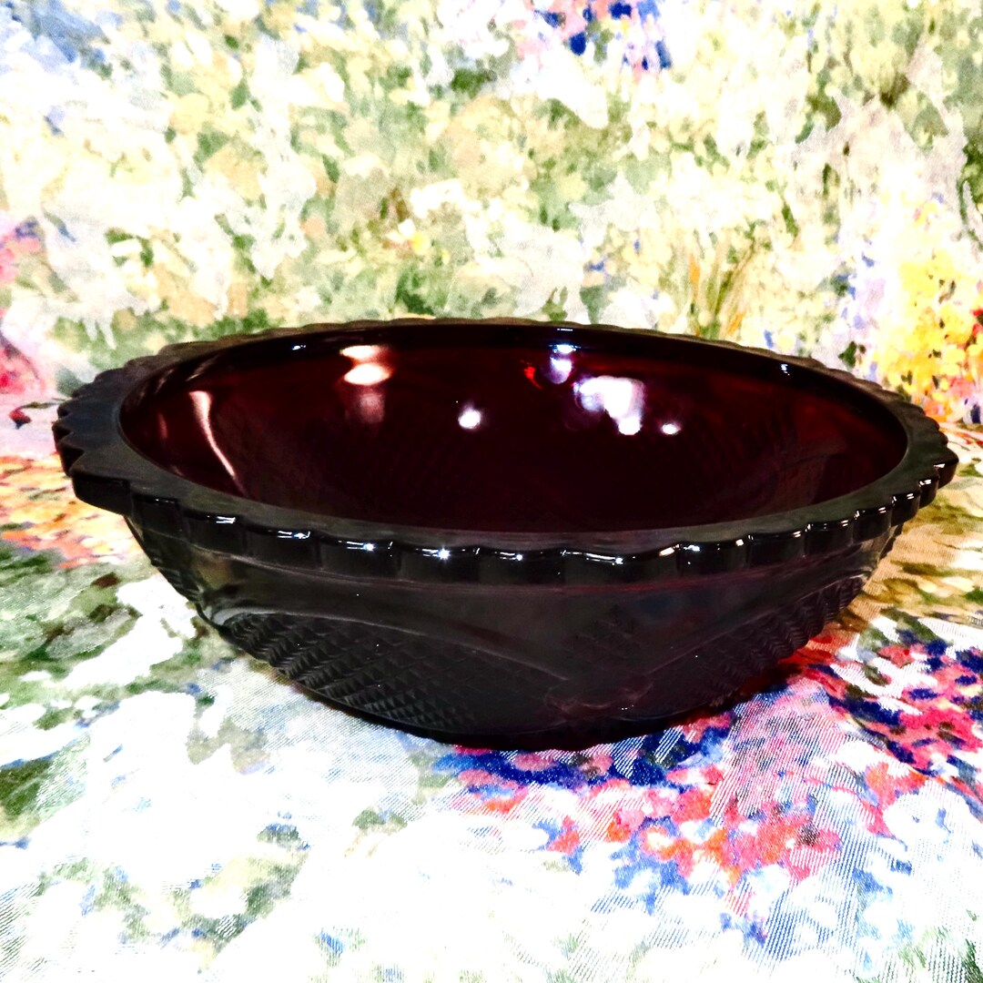 Vintage Avon Cranberry Glass Bowl Centennial Edition 1885-1985 ...