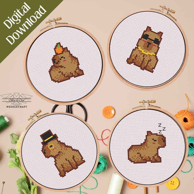 Silly-baras - Funny Capybara Cross Stitch Pattern - Digital Download - Etsy
