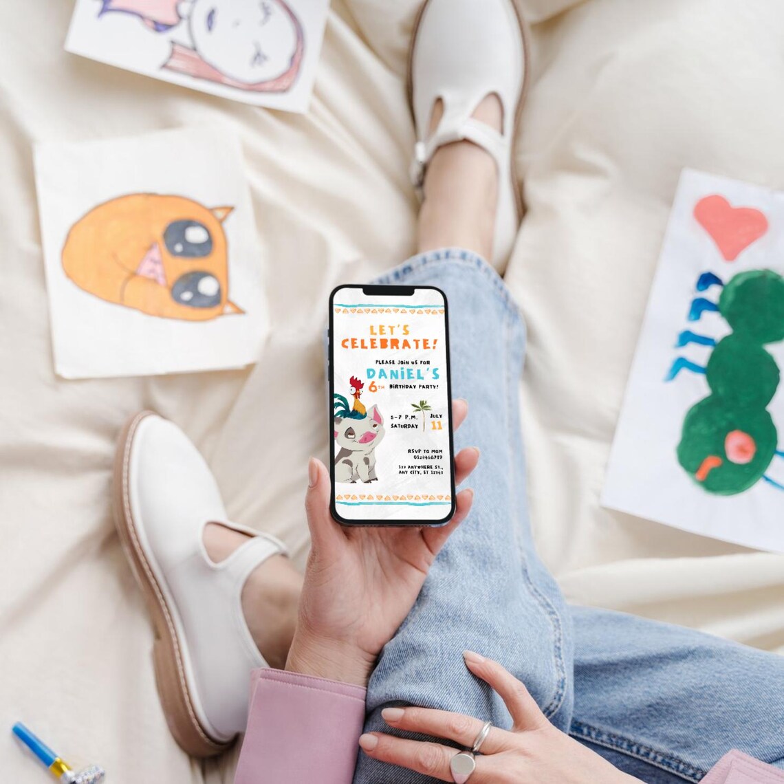 Hei Hei & Pua Birthday Invitation, Digital Editable Moana Birthday ...