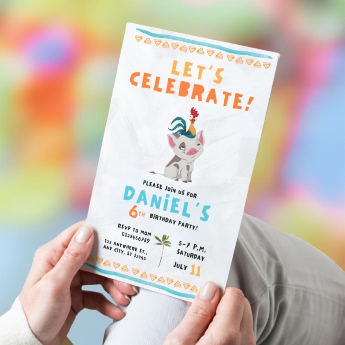 Hei Hei & Pua Birthday Invitation, Digital Editable Moana Birthday ...