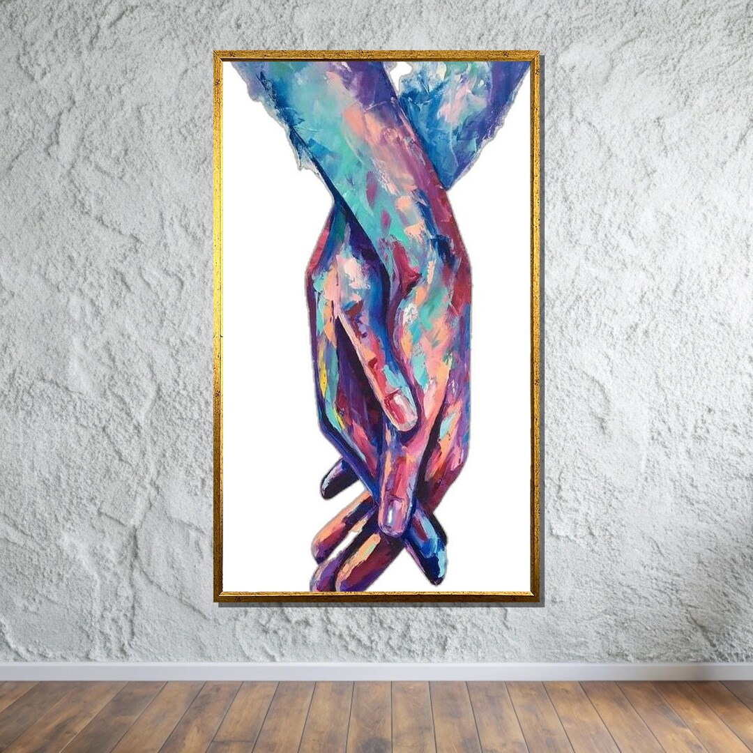Colorful Holding Hands Canvas, Romantic Couple Art, Abstract Hand ...