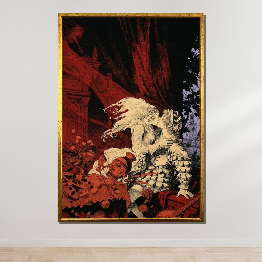 Gothic Romance Canvas, Vampire Kiss Artwork, Dark Romantic Wall Art ...