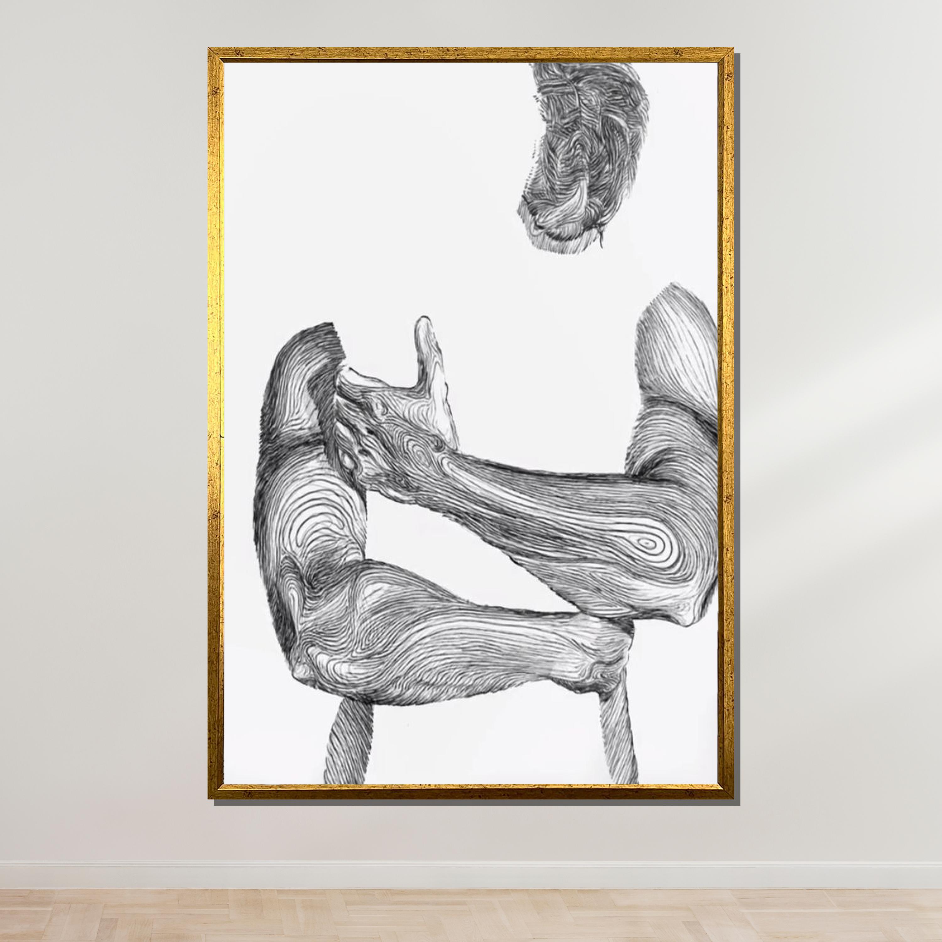 Abstract Muscular Form Art, Surreal Woodgrain Anatomy Canvas, Black and ...
