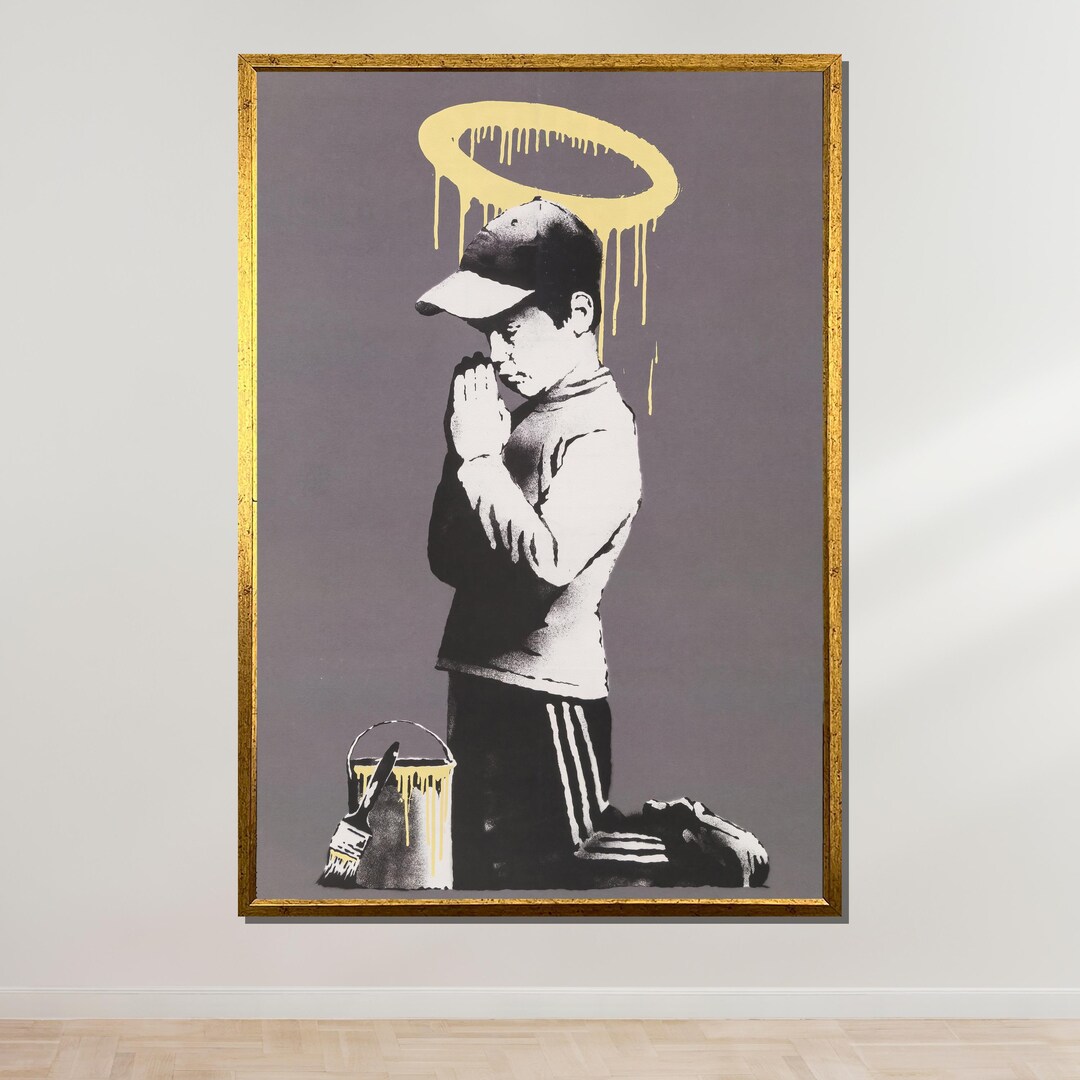 Praying Boy Graffiti Canvas, Halo Street Art, Urban Pop Art Print ...