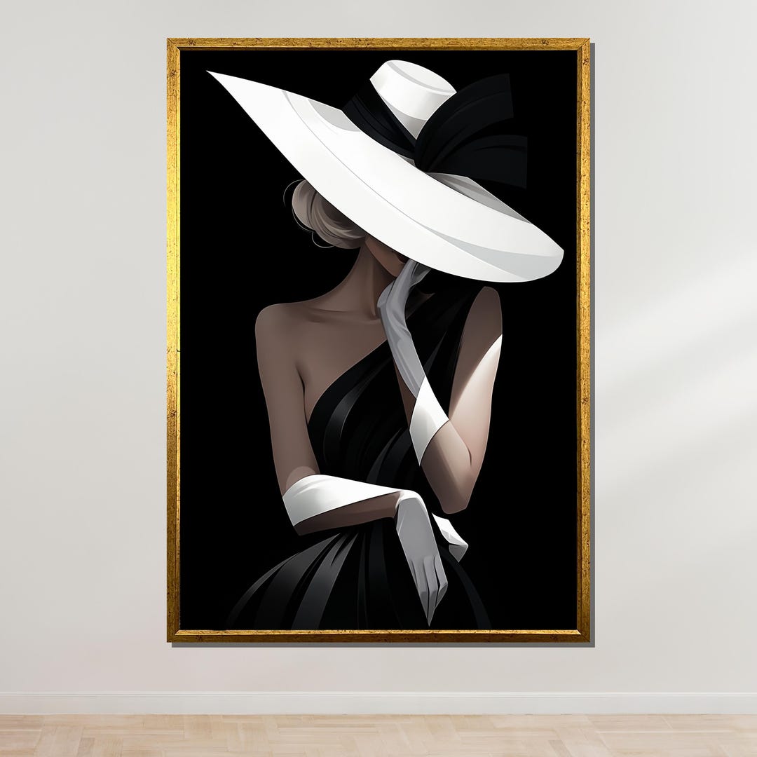 Sophisticated Woman in Hat Canvas, Fashion Glamour Wall Art, Black and ...