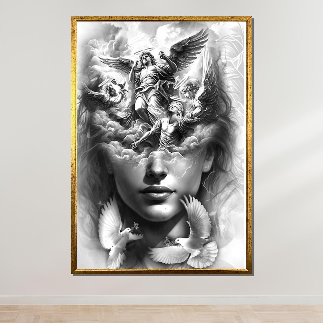 Angelic Visions Canvas, Surreal Angel Art, Divine Woman Wall Print ...