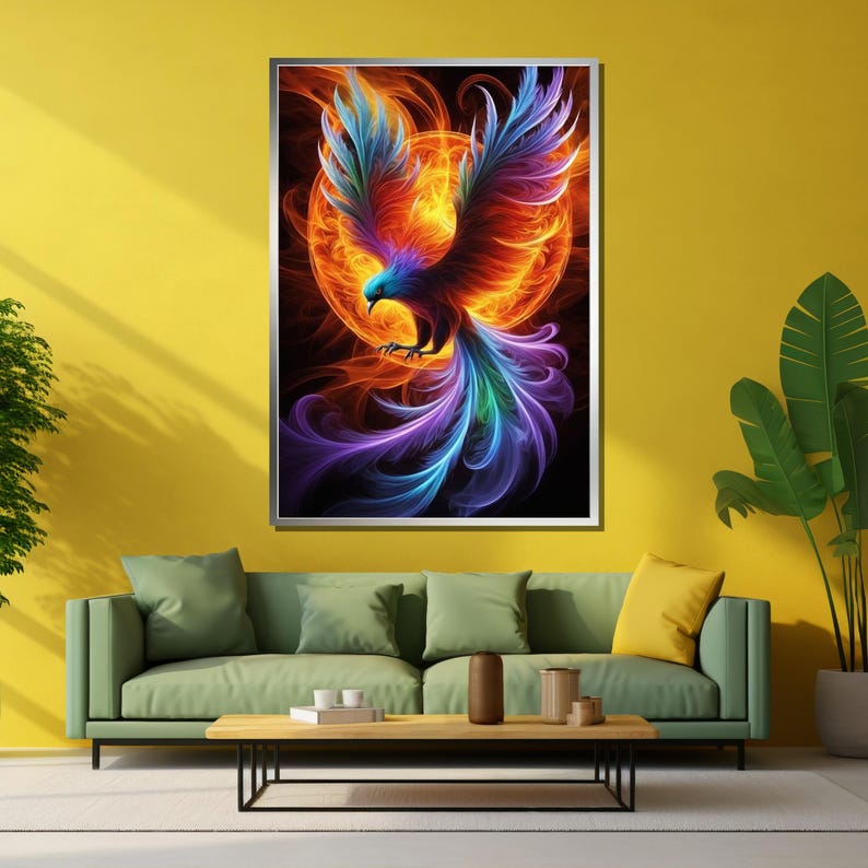 Vibrant Phoenix Rising Art, Mythical Bird Canvas, Fiery Fantasy Wall ...